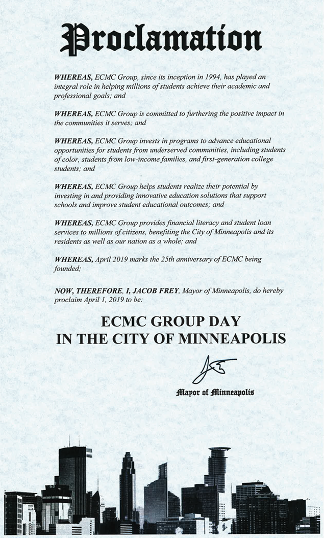 Mayor Frey Proclaims April 1 “ECMC Group Day” in Minneapolis | ECMC ...